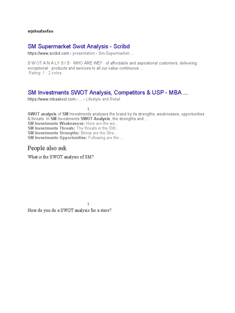 SM Supermarket Swot Analysis - Scribd: People Also Ask | PDF | Swot ...