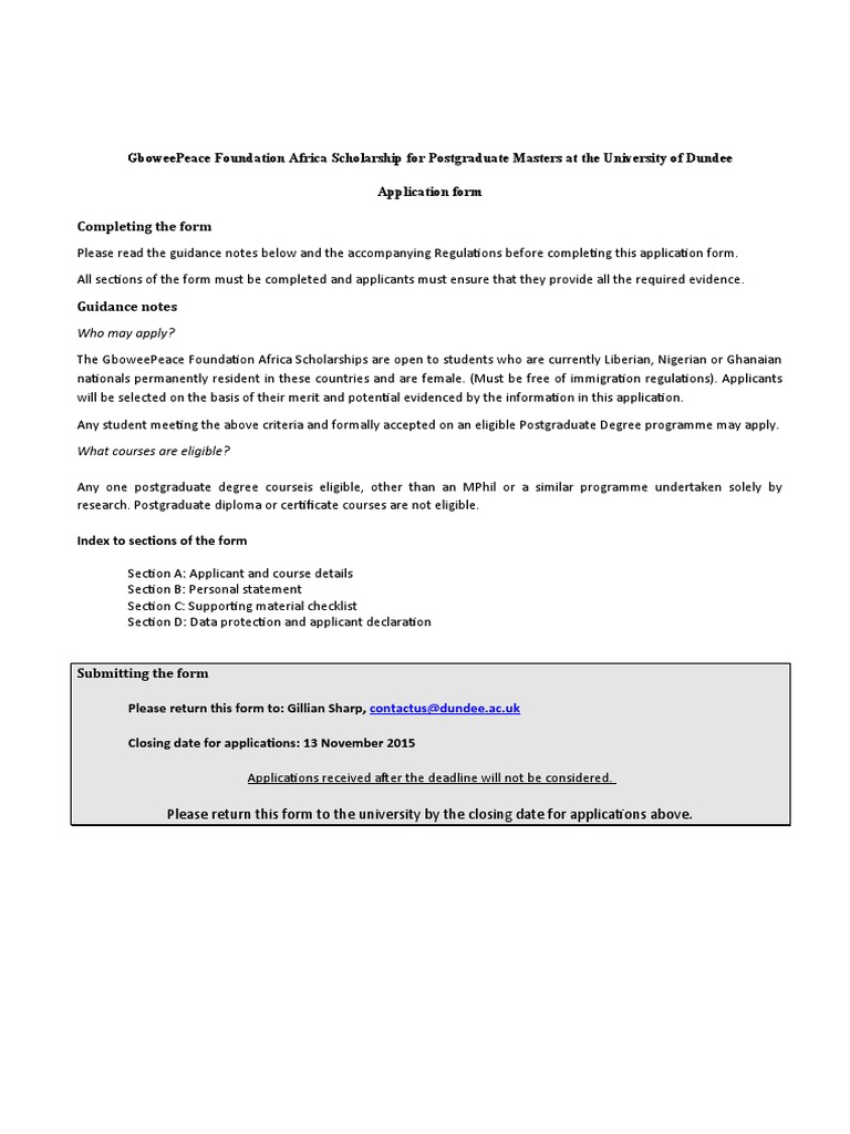 Gbowee Peace Foundation Scholarship Form | PDF | Postgraduate Education ...