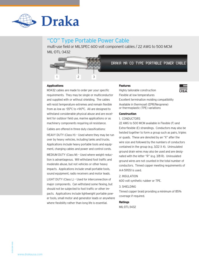 MIL-DTL-3432 Portable Power Cables | PDF | Building Engineering ...