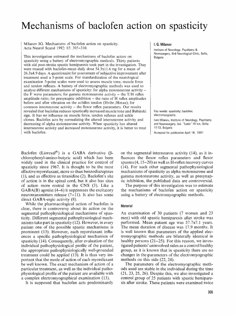 Mechanisms of Baclofen Action On Masticitv: Milanov | PDF ...