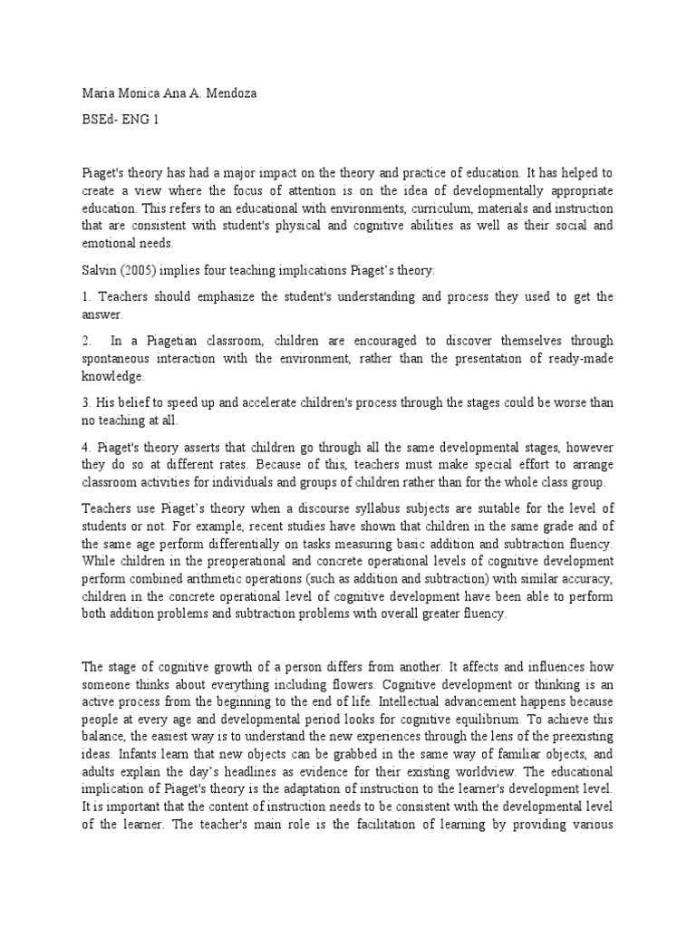 Prof Ed 3 - Piaget | PDF | Communication | Cognitive Development