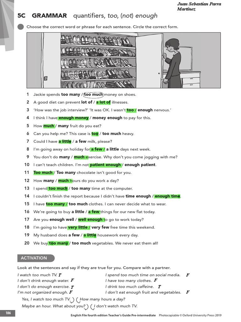5C GRAMMAR Quantifiers,: Too, (Not) Enough | PDF