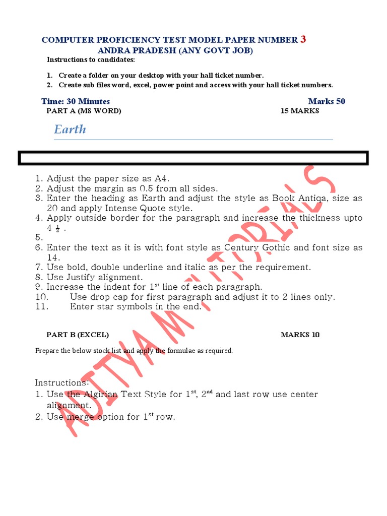 Computer Proficiency Test Model Paper | PDF | Paragraph | Computer File