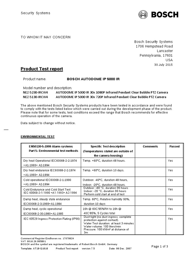Product Test Report: Bosch Autodome Ip 5000 Ir | PDF | Electromagnetic ...