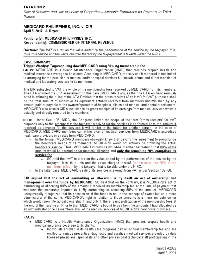 VAT Dispute: Medicard vs. CIR | PDF | Medicare (United States) | Health ...