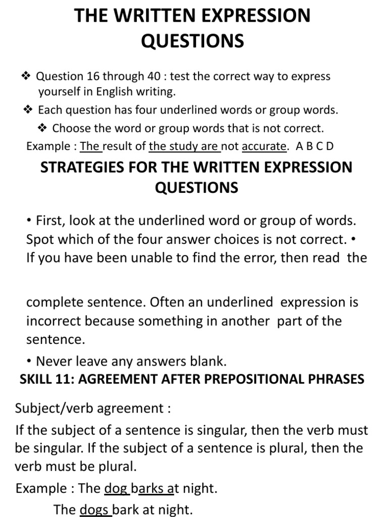 Strategies For The Written Expression Questions | PDF | Grammatical ...