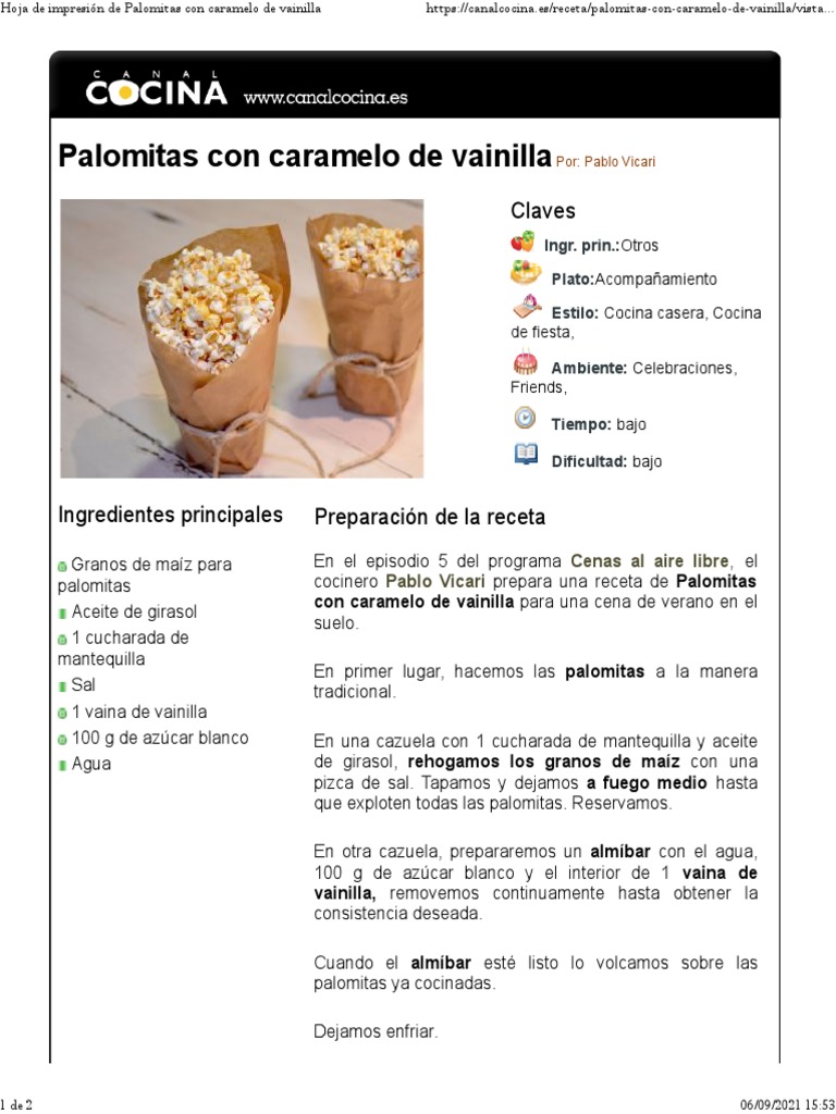 Hoja de Impresión de Palomitas Con Caramelo de Vainilla | PDF ...