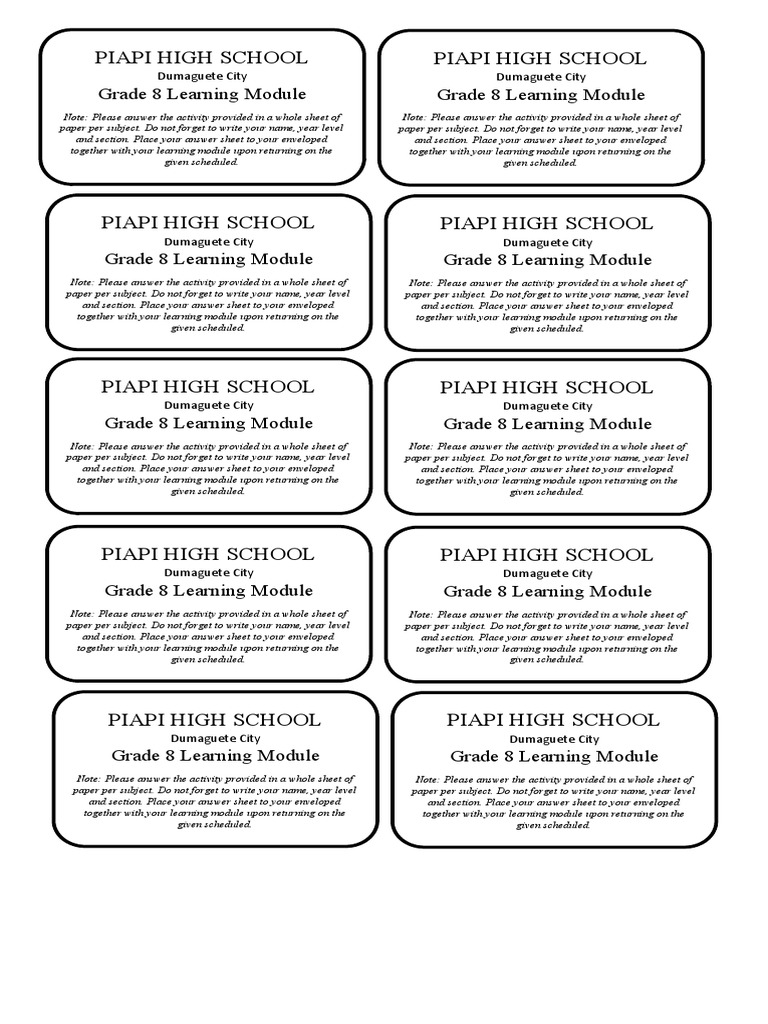 Piapi High School Piapi High School: Grade 8 Learning Module Grade 8 ...