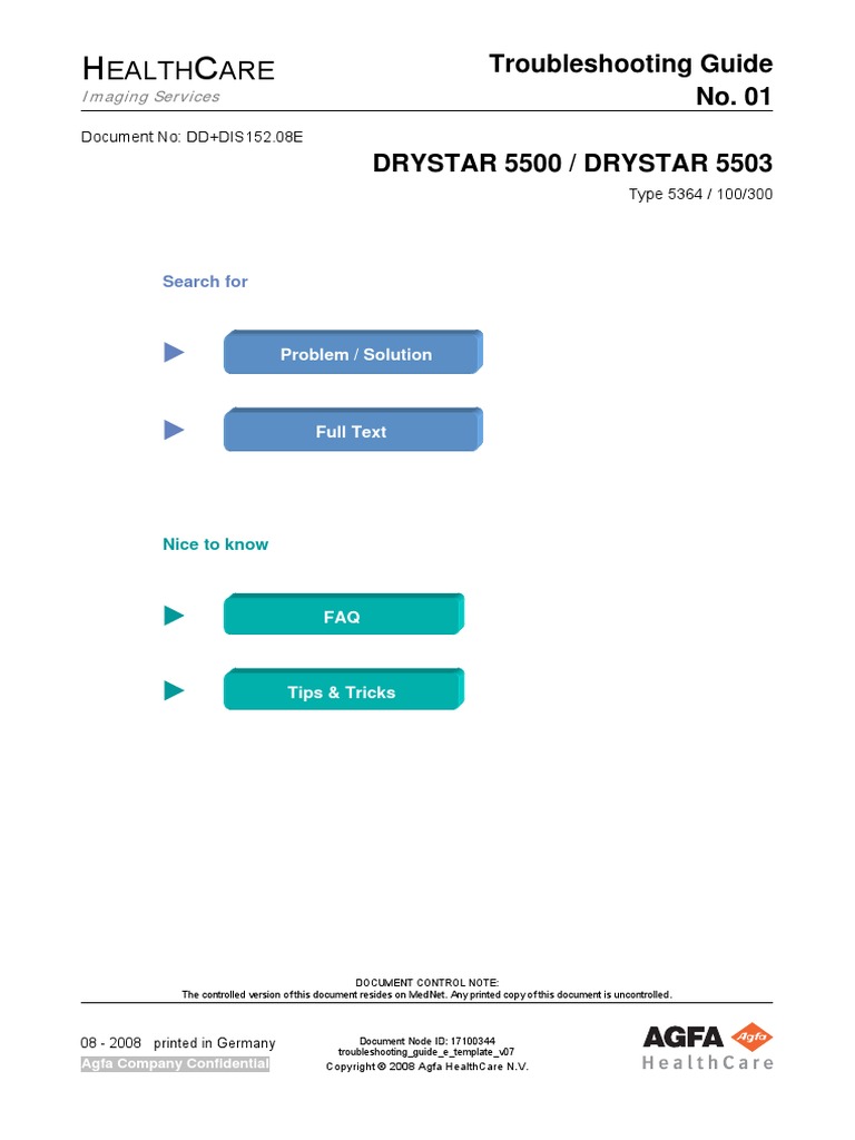 Agfa Drystar 5500 Image Printer - Troubleshooting Guide | PDF | Troubleshooting | Printer ...