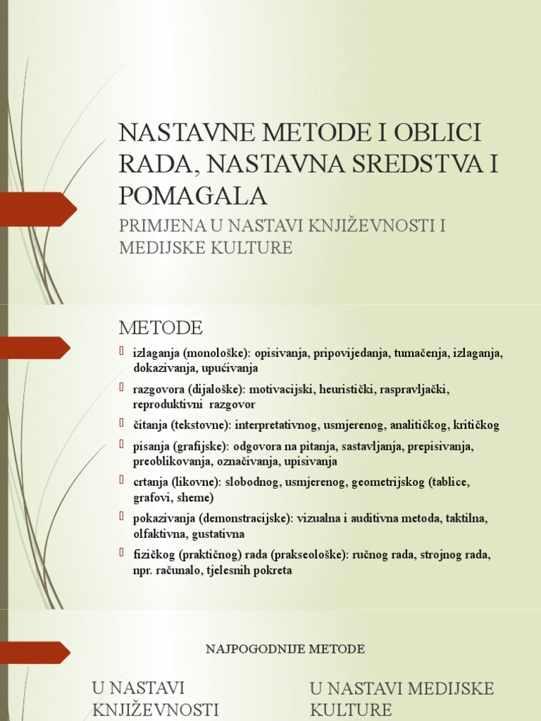 Nastavne Metode I Oblici Rada, Nast. Sredstva I Pomagala | PDF