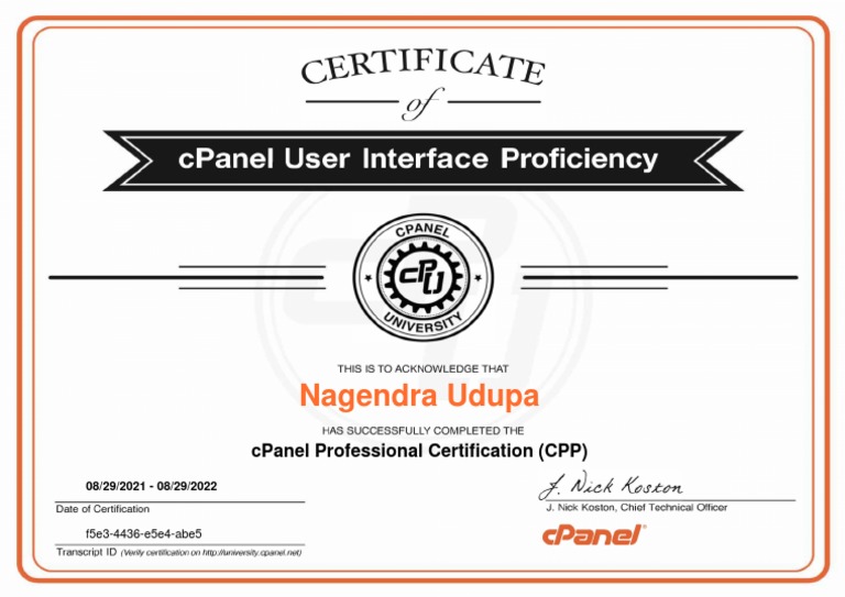 Certification Cpanel Professional Certification CPP | PDF