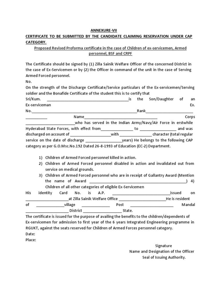 CAP Proforma | PDF | Military Discharge | National Security