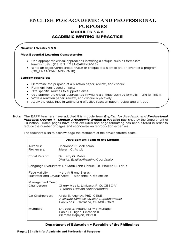 English For Academic and Professional Purposes: Modules 5 & 6 Academic ...