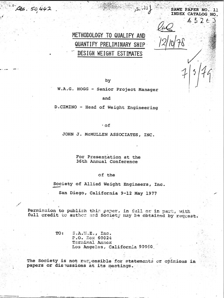 Preliminary Ship Design Weight Estimate | PDF