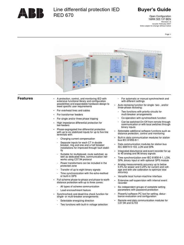 Line Differential Protection IED RED 670: Buyer's Guide | PDF ...