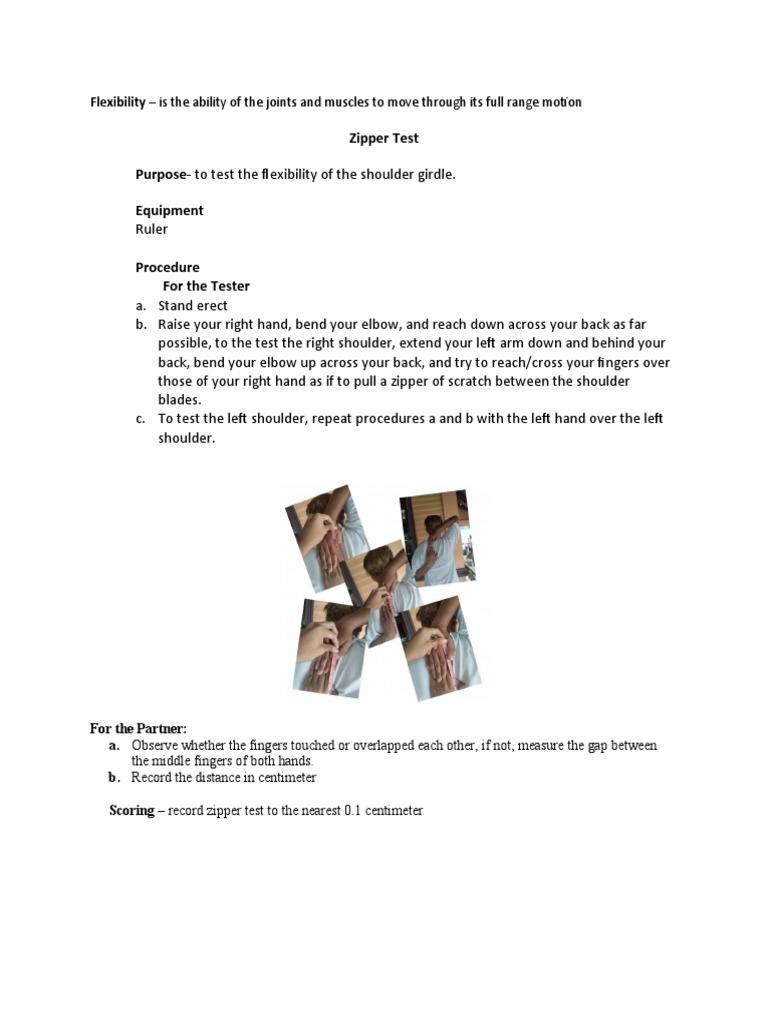 Zipper Test Purpose-To Test The Flexibility of The Shoulder Girdle ...