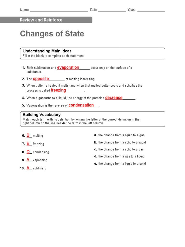 2.2 Change of State Worksheet | PDF