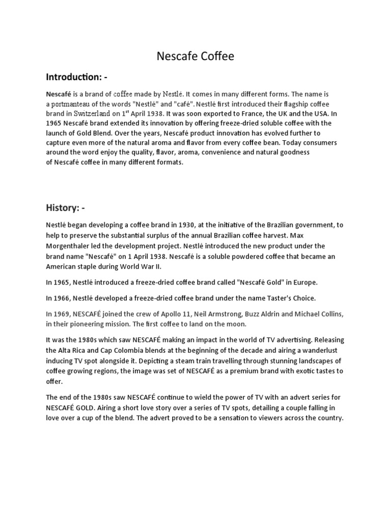 Nescafe Coffee: Introduction | PDF | Coffee | Economies