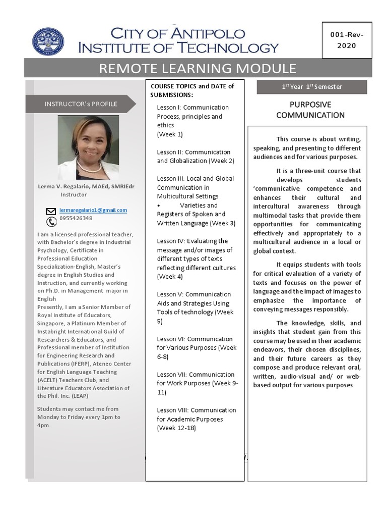 Purposive Communication Module 1 2021 | PDF | Communication | Nonverbal ...