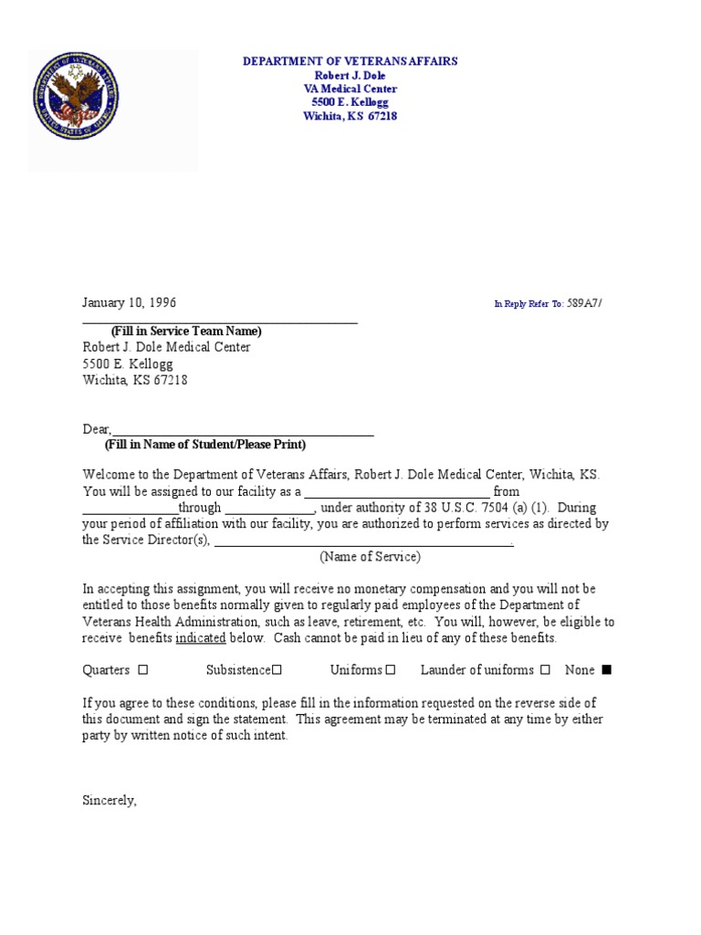 Without Compensation WOC Letter | PDF | Veterans Health Administration ...
