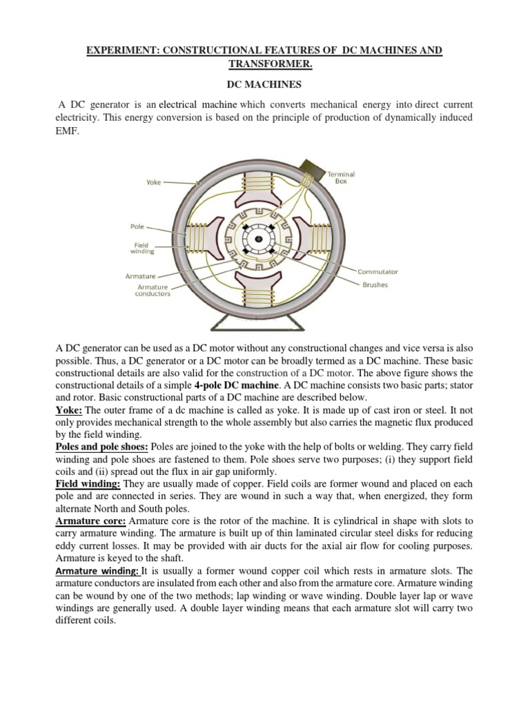 Exp-1 Construction of DC Machine Transformer | PDF | Electric Motor ...