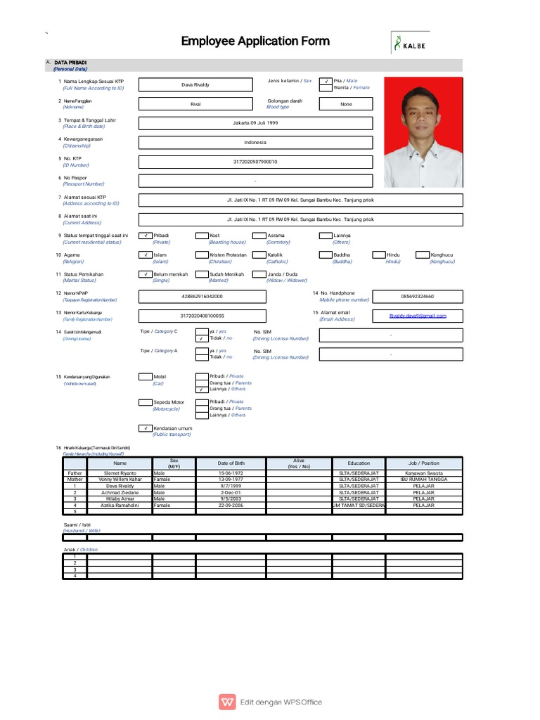 Employee Application Form | PDF