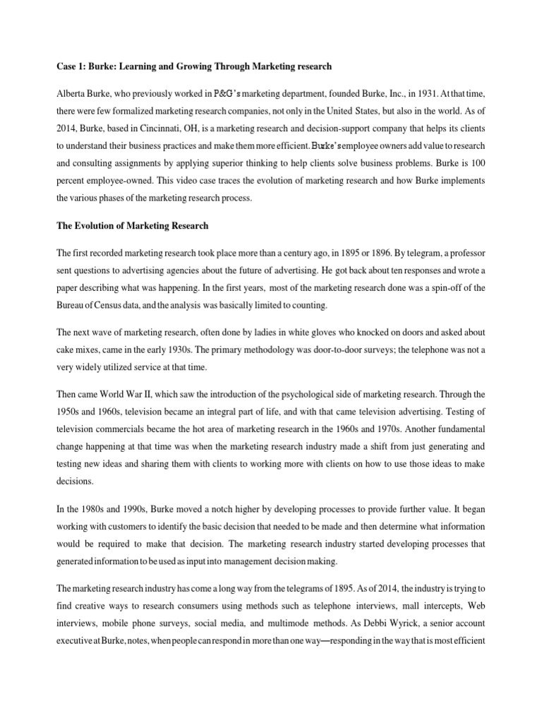 Case 1: Burke: Learning and Growing Through Marketing Research | PDF ...