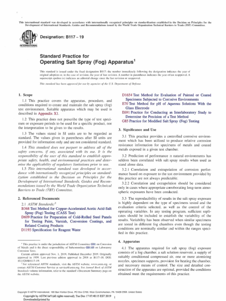 Astm B 117 - 19 | PDF