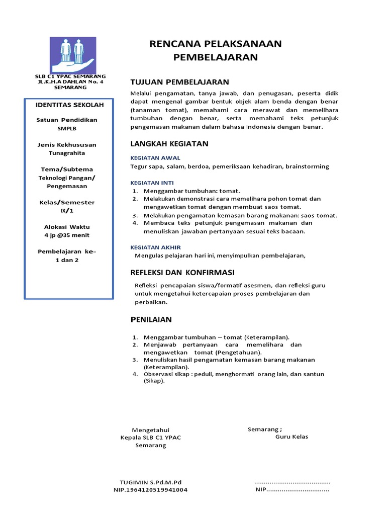 Contoh RPP Satu Lembar | PDF