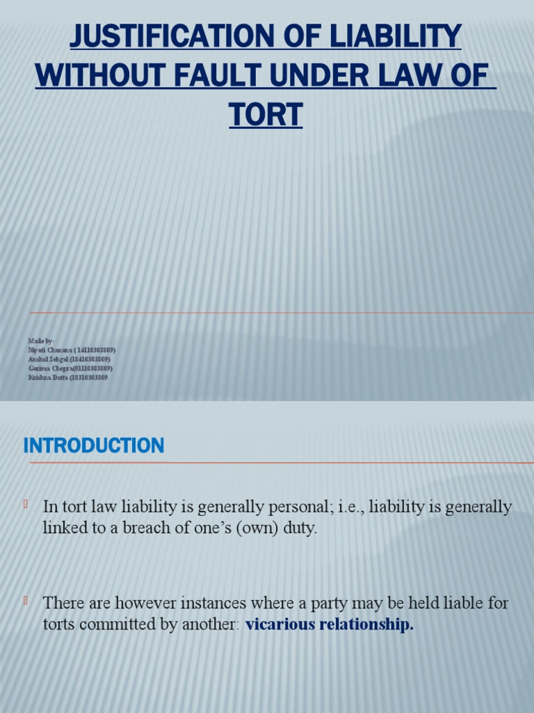 Justification of Liability Without Fault Under Law of Tort | PDF | Legal Liability | Independent ...