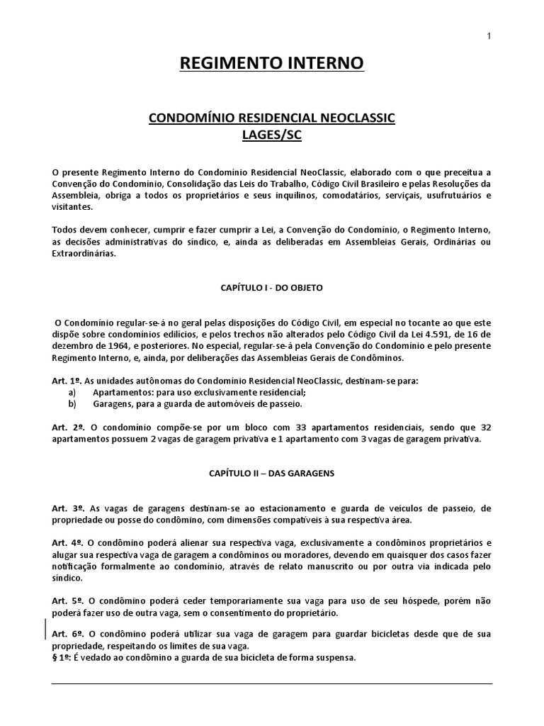 Regimento Interno Modelo Geral Completo | PDF | Condomínio