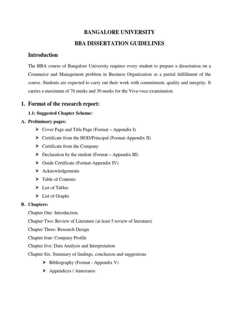 Bangalore University Bba Dissertation Guidelines: 1.1: Suggested ...