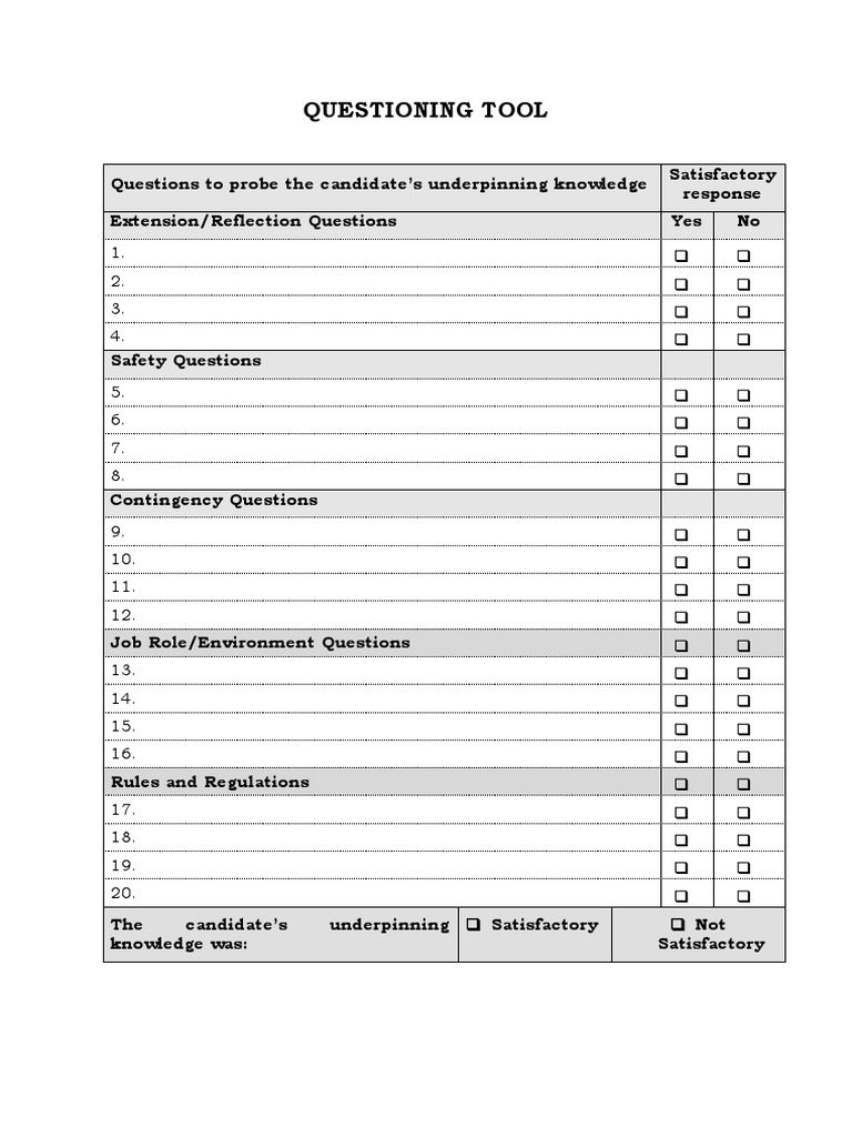 09 Questioning Tool With Model Answer | PDF | Behavior Modification | Psychological Concepts