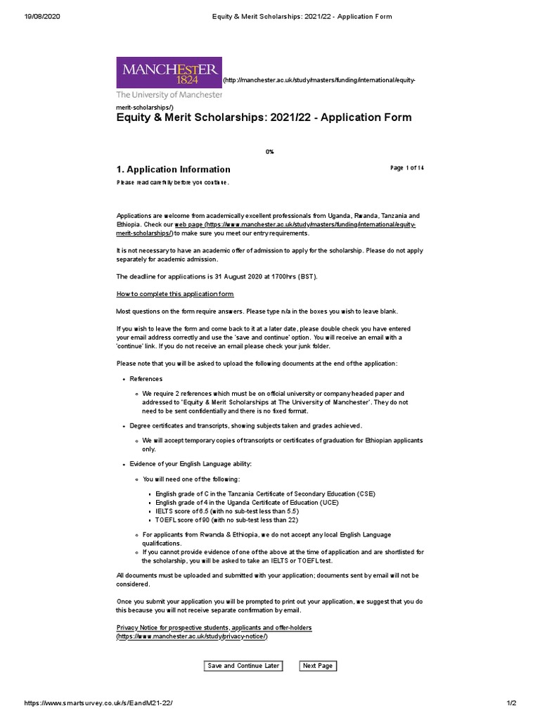 Equity & Merit Scholarships Application 2021/22 | PDF | University And ...