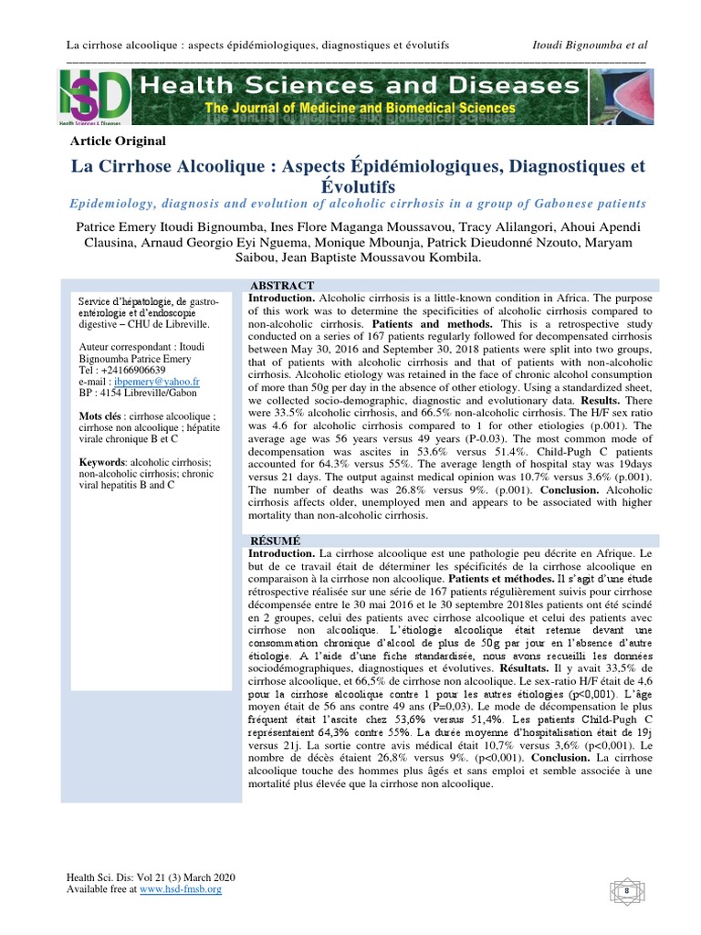 La Cirrhose Alcoolique: Aspects Épidémiologiques, Diagnostiques Et ...