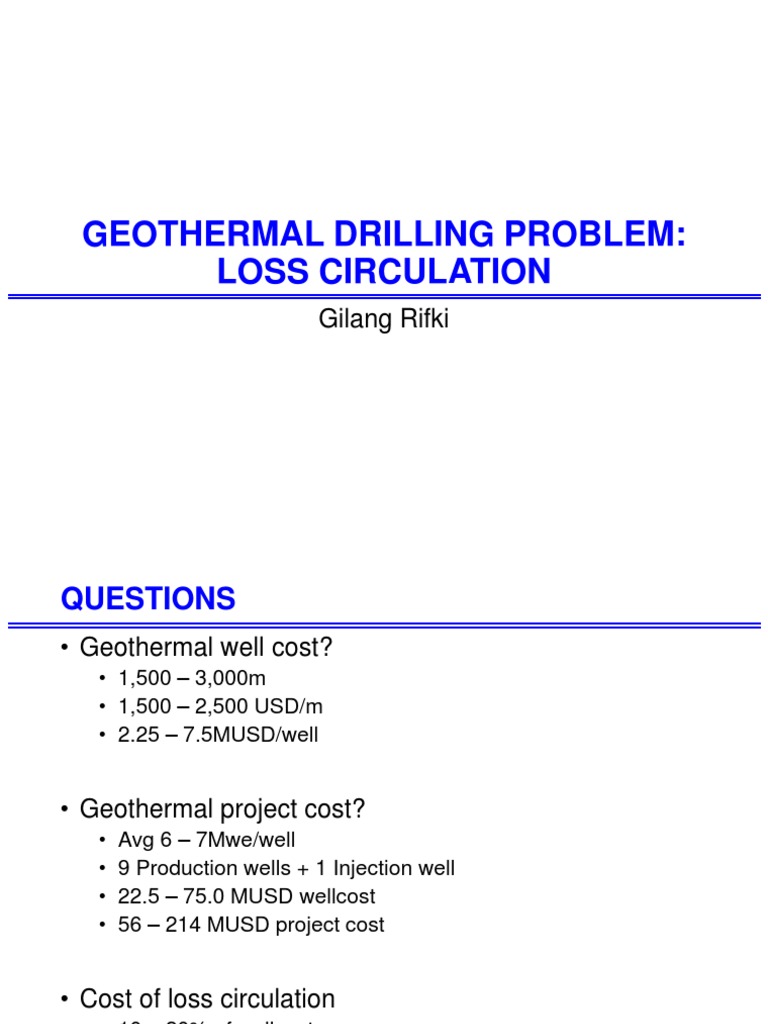 Geothermal Drilling Loss Circulation Costs | PDF | Drilling Rig ...