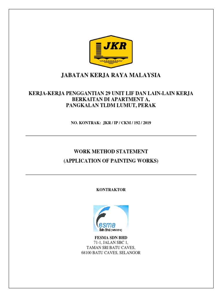 Method Statement of PAINTING WORKS REV NOVEMBER 2020 | PDF | Paint ...
