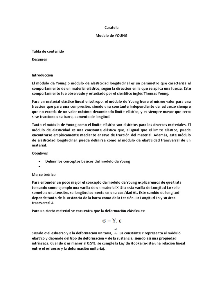 Modulo de Young | PDF | El módulo de Young | Elasticidad (Física)