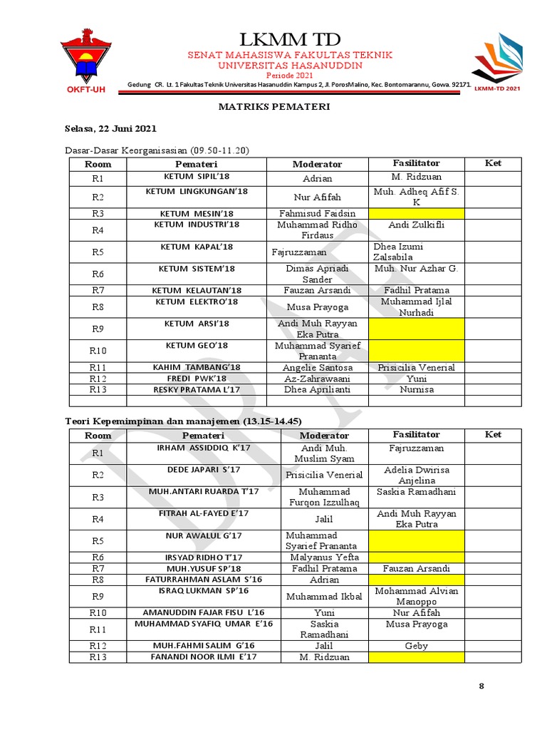 Matriks Acara LKMM TD | PDF