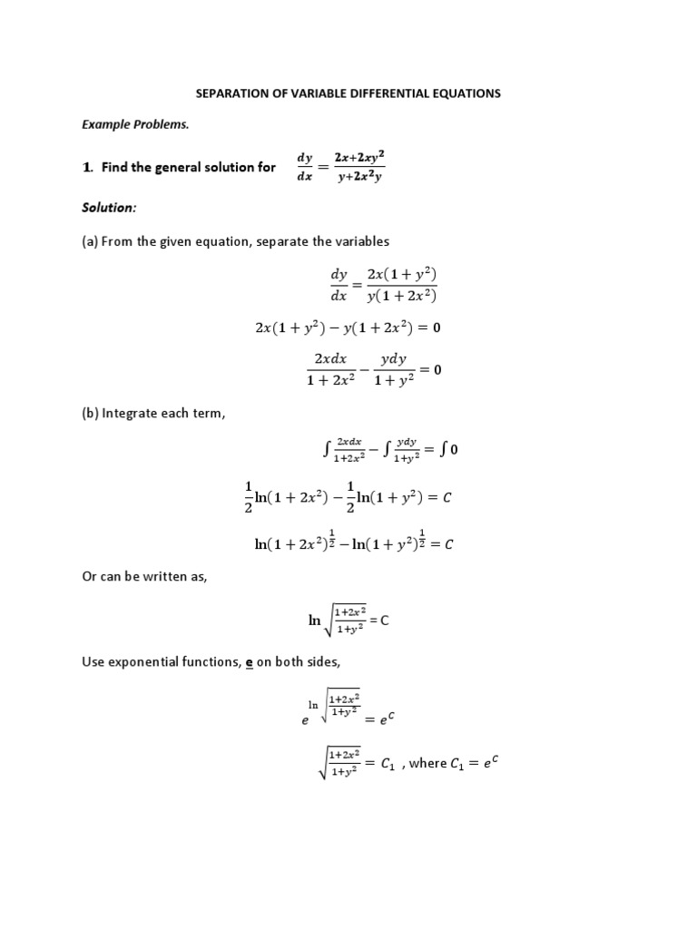 Solving Common Types of Variable Separable Differential Equations and ...