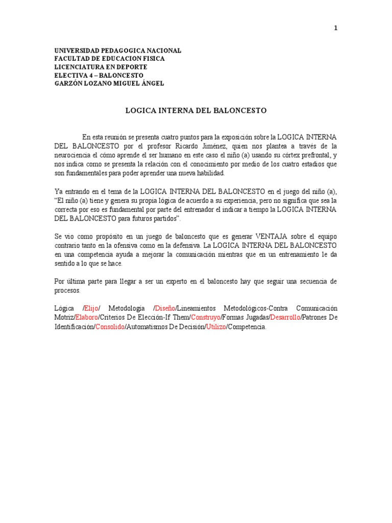 Logica Interna Del Baloncesto | PDF