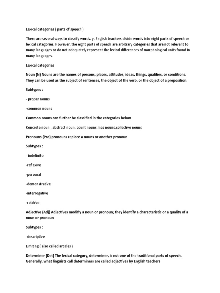 Lexical Categories | PDF | Part Of Speech | Noun