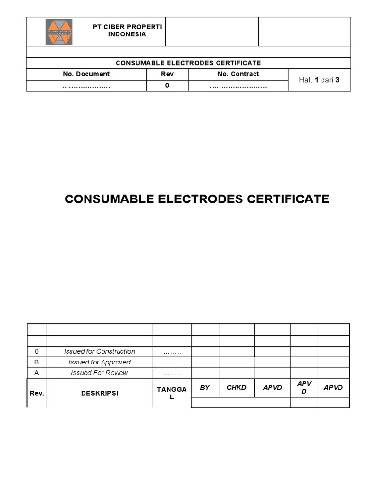 Consumable Electrodes Certificate | PDF