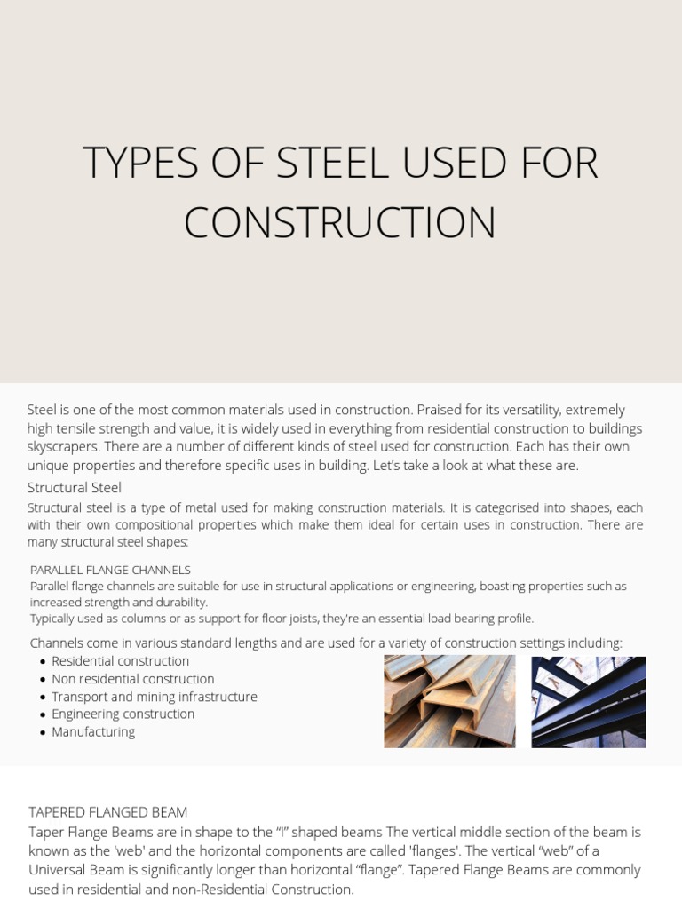 Types of Steel Used For Construction | PDF | Beam (Structure) | Steel