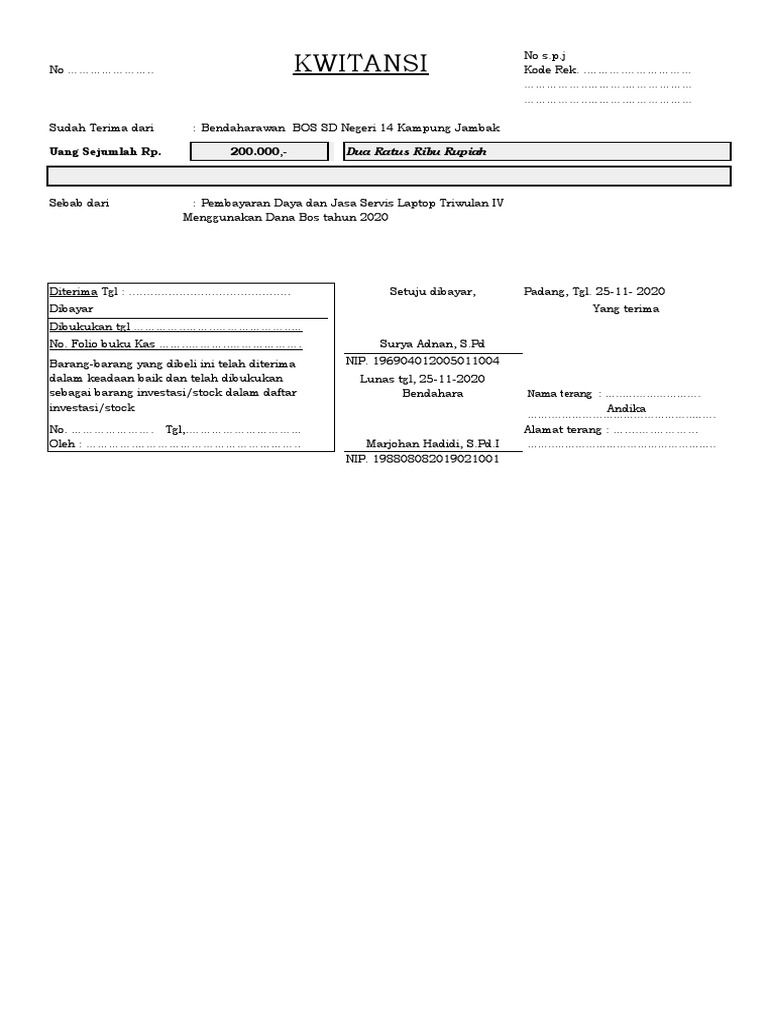 Kwitansi Lengkap - Servis Printer | PDF