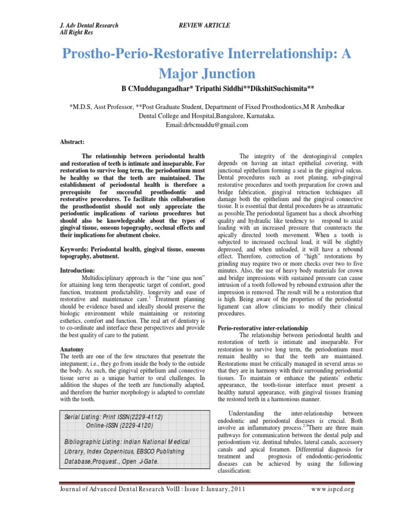 Prostho-Perio-Restorative Interrelationship A | PDF | Periodontology ...