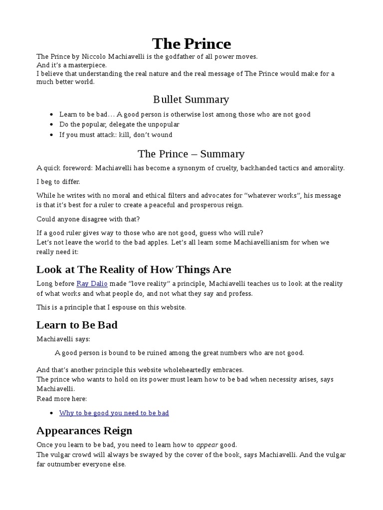 The Prince by Machiavelli - A guide to power and politics | PDF | The ...