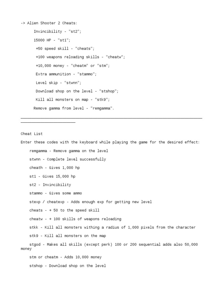 Alien Shooter - Vengeance - Cheats | PDF | Cheating In Video Games ...