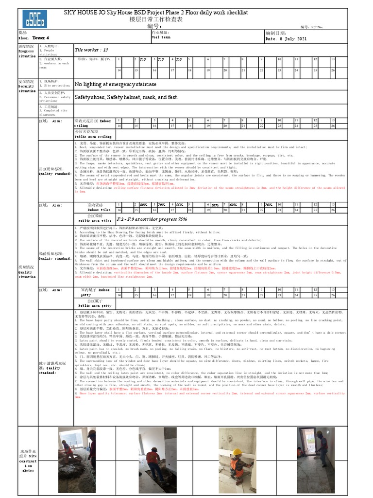 Tower 4 Daily Monitoring Progress | PDF | Paint | Materials