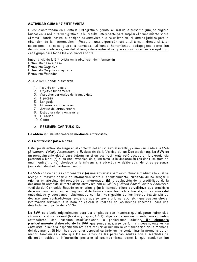 Guía de Entrevistas Cognitivas | PDF | Hipnosis | Hipótesis